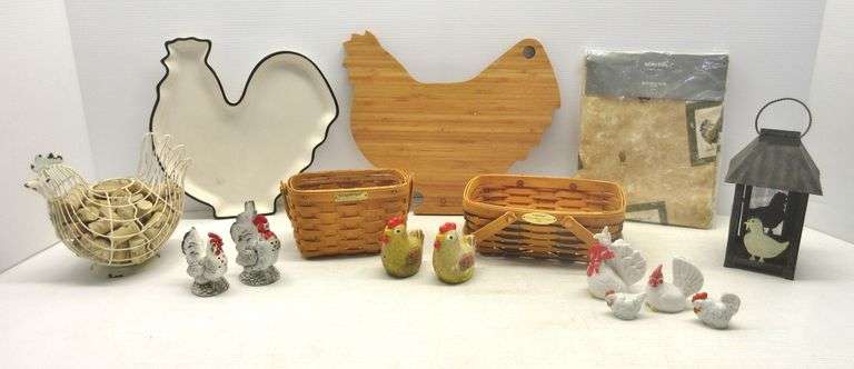 Chicken household decorations and kitchen items; (2) Longaberger ...