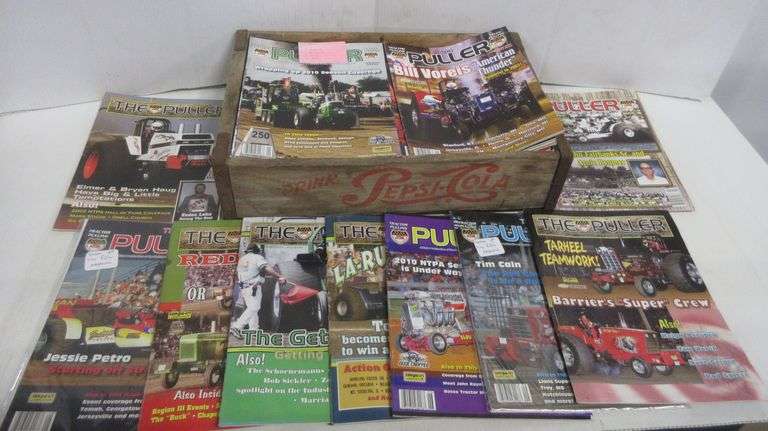 Various Truck and Tractor Pulling Magazines, in a Pepsi Crate, 18 1/2"W ...