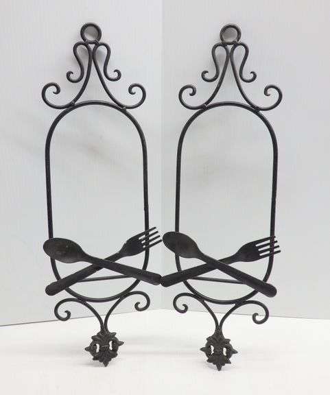 (2) Iron spoon/fork plate racks, easily repainted, 7"W x 20"H ...