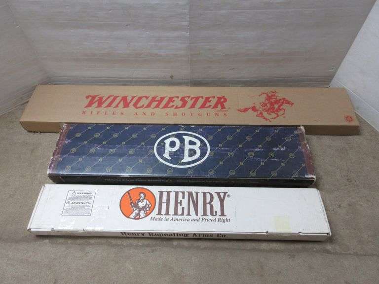 (2) Old rifle boxes for a Henry and Beretta, and a Winchester shotgun ...