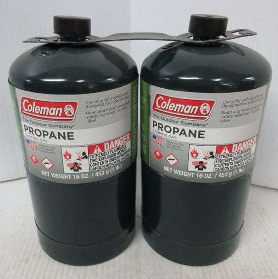 (2) Coleman propane camping tanks, both 16 oz., new - Albrecht Auction ...