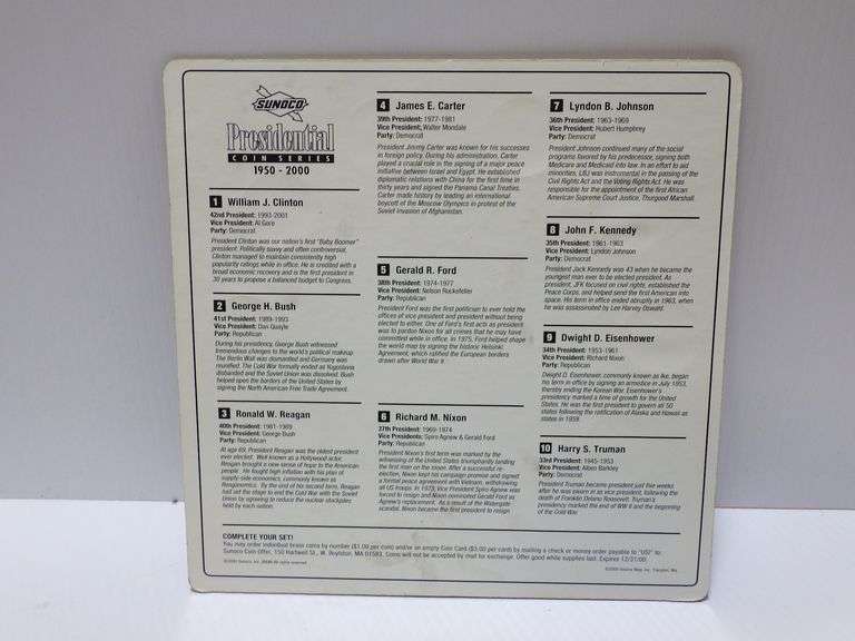 Sunoco presidential coin collection from 1950-2000, complete, very good ...