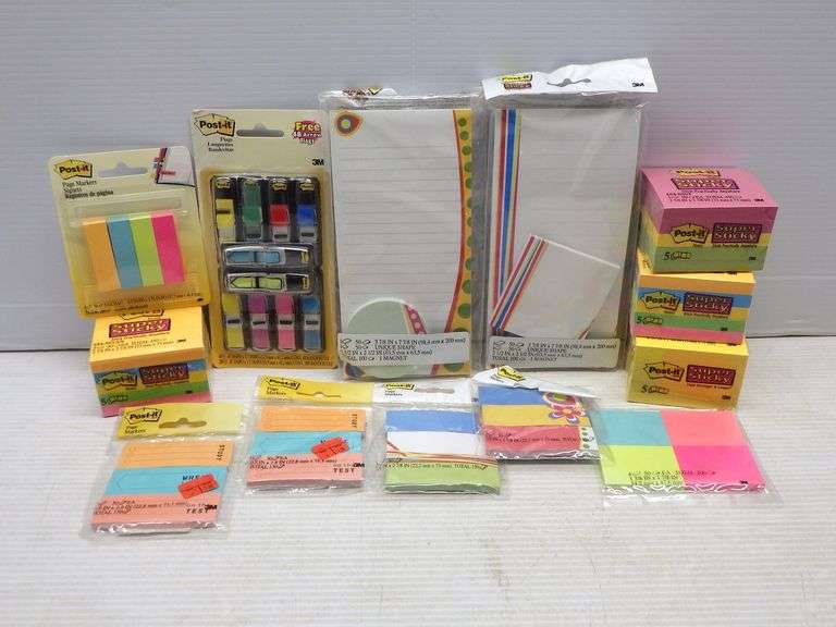 Assorted Post-It notes, includes: different sizes and super sticky, new ...