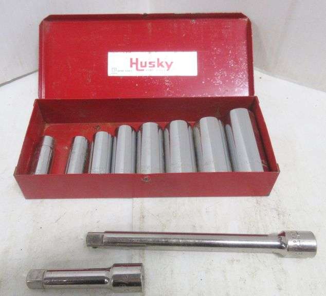Husky deep well 3/8" socket set in metal box, 3/8-13/16; (2) Craftsman ...