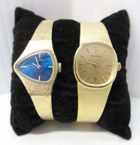 (2) Vintage working wind-up watches, male/female, Sandoz and a very ...