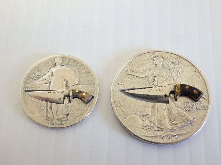 (2) US Collector coins with mini knife cut out, 1942 Walking Liberty ...