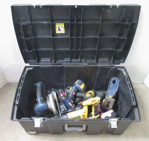 Tote with (10) battery powered tools, tote- 31"W x 17"D x 13"H, good ...