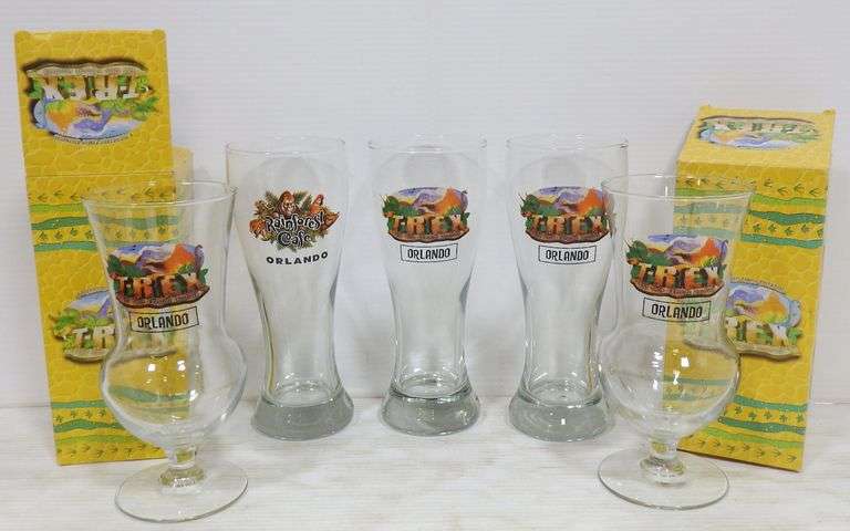 (2) T-rex mix drink glasses, (2) T-rex beer glasses, and a Rainforest ...