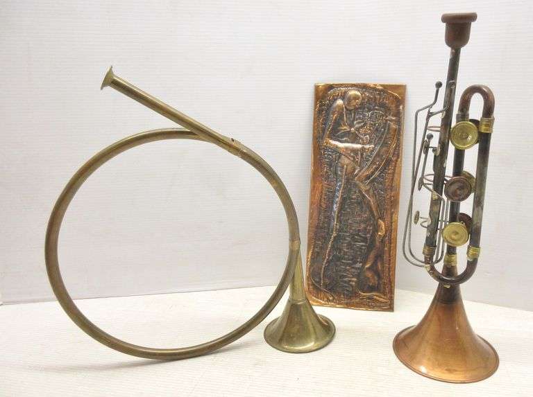 Brass musical accent instrument, trumpet and horn; Copper hand carved ...