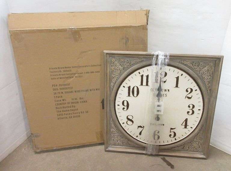 Home Decorators large square wall clocks with antique wooden frame, 27 ...