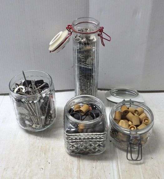 (4) Jars of nuts, bolts, screws, and more - Albrecht Auction Service