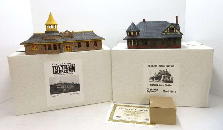 (2) Train Layout buildings, ceramic from toy train museum No. 497 and ...