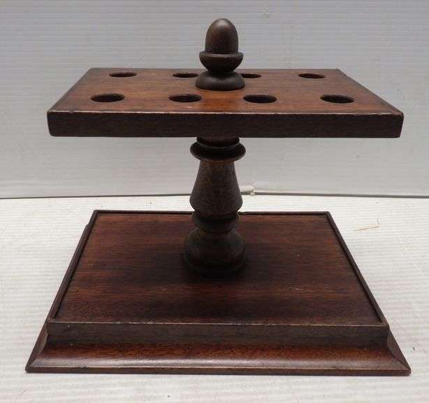 Old wood pipe stand, holds eight pipes, 8 1/2"W x 6"D x 7 1/2"H ...