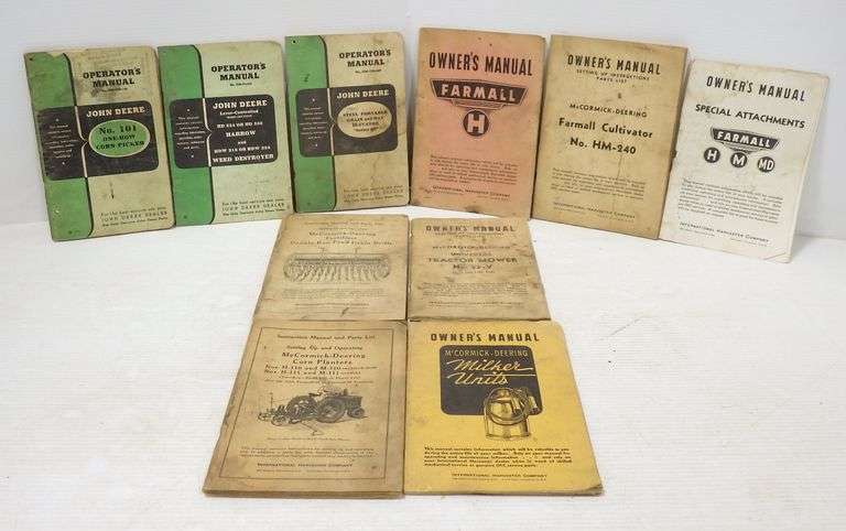 (10) John Deere and International Harvester farm equipment manuals ...