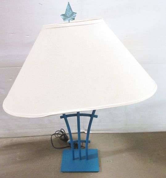 Older large lamp, painted aqua, 28"H, lamp shade has marks, works ...