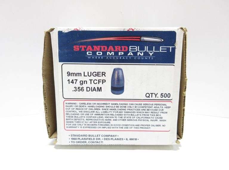 (500) Standard Bullet Co. 9mm Luger Bullets, .356"Dia, 147-Grain TCFP ...