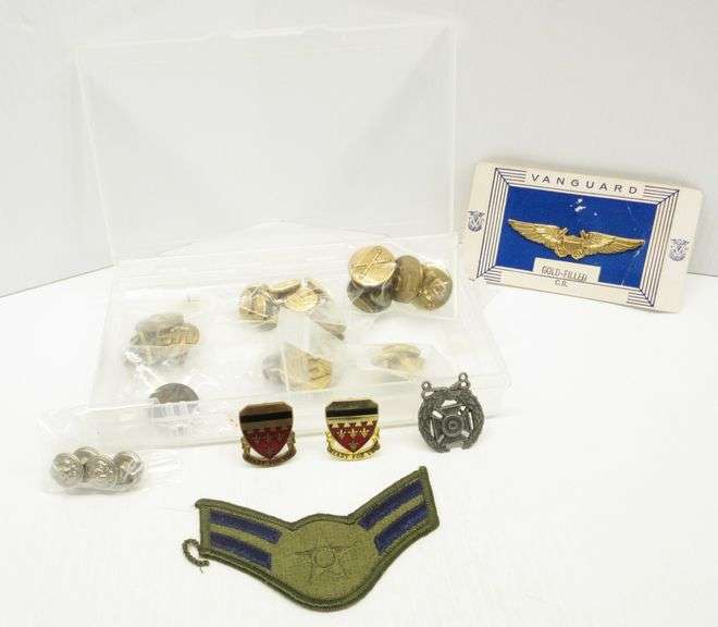 Military pins, buttons, and patch, gold filled wings 10K Vanguard, good ...