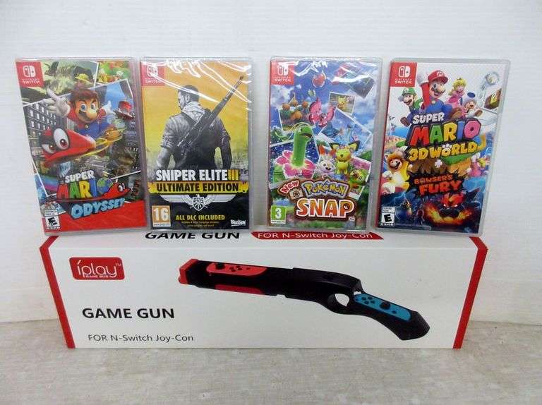 (4) Nintendo switch games and gun controller, includes: Game gun ...