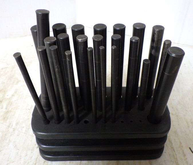Machinist pin punch set in metal rack, missing 4 out of 28 pieces ...