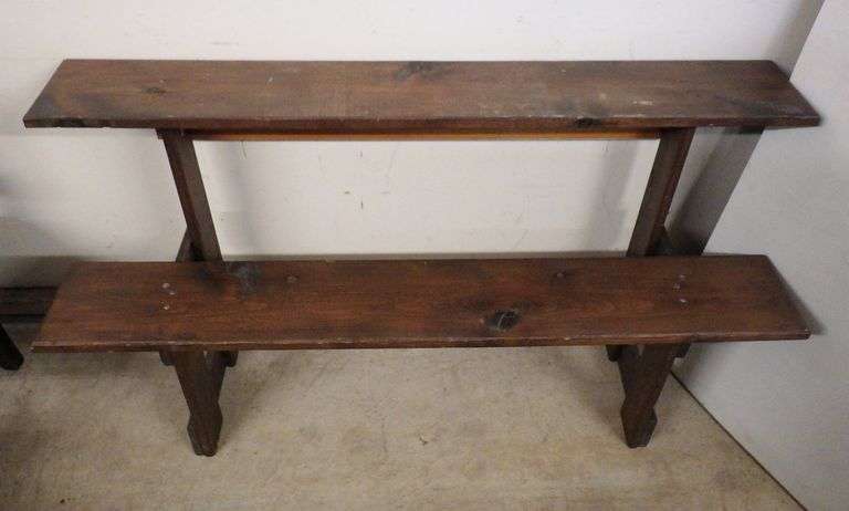 Two-tier shelf/display stand, 4'W x 26 1/4"H - Albrecht Auction Service