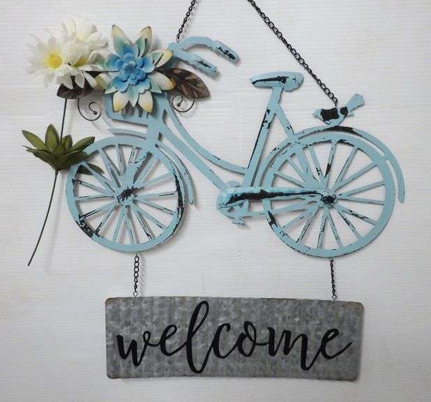 Metal bicycle welcome sin, distressed look, 17 1/2" x 19", new ...