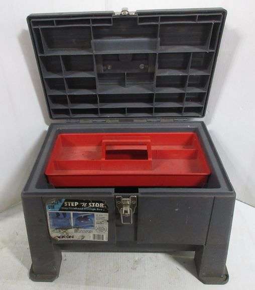 Stack-On multi-use step-n-store stool and storage box, 20"W x 14"D x 13 ...