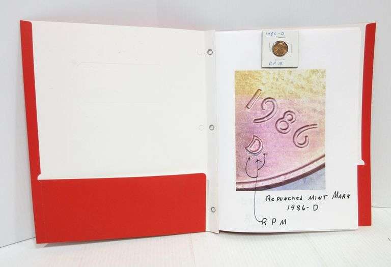 (5) Repunched mint mark pennies, all different, include: 1986-D, 1987-D ...