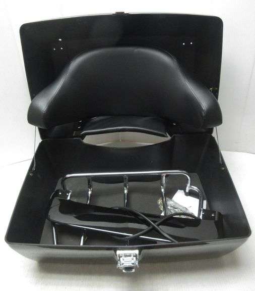 Universal mount motorcycle tour pack trunk, has backrest, luggage rack ...