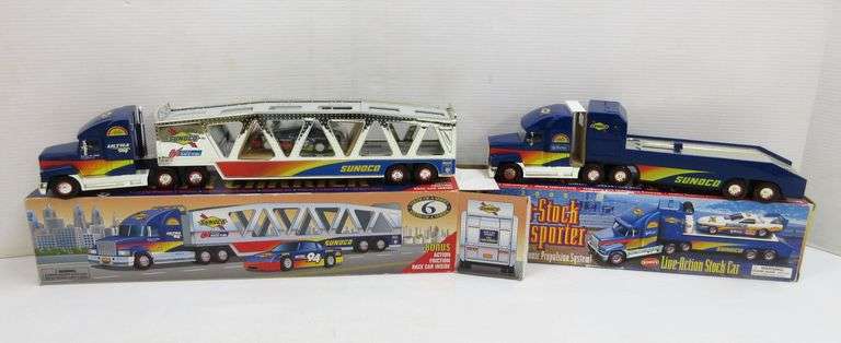 1999 and 2000 Sunoco collector toy semi truck and trailer with race ...