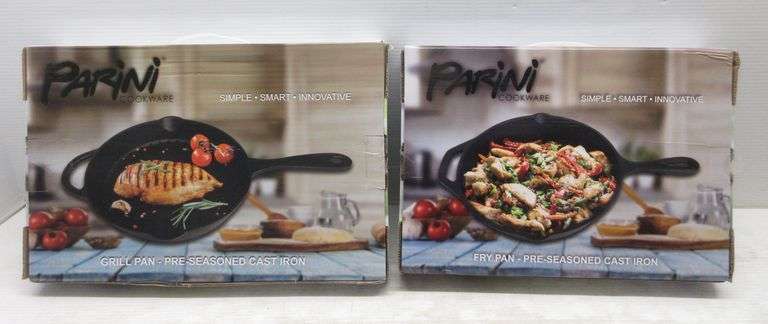(2) Pieces of Parini cookware, includes: Hand cast iron grill pan, pre ...