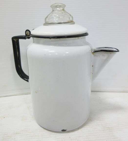 Older white porcelain coffee pot, 10"H, great - Albrecht Auction Service