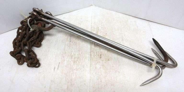 (4) Meat hooks with chains, 24", good - Albrecht Auction Service