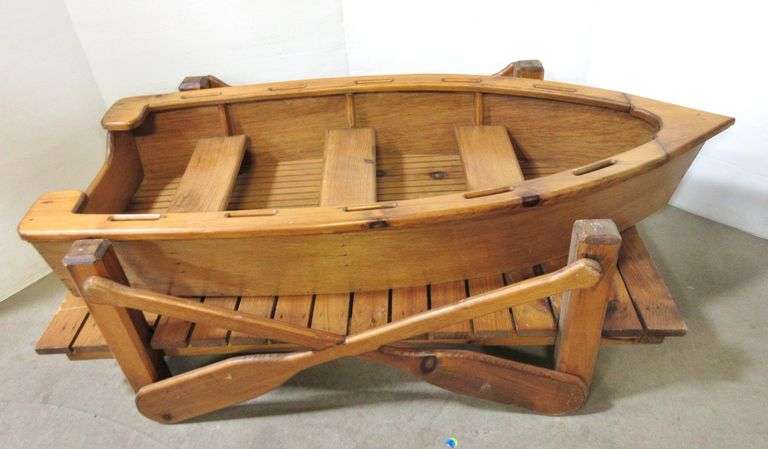 Pine row boat end table/plant stand with base, 22"W x 53"L x 19"H ...