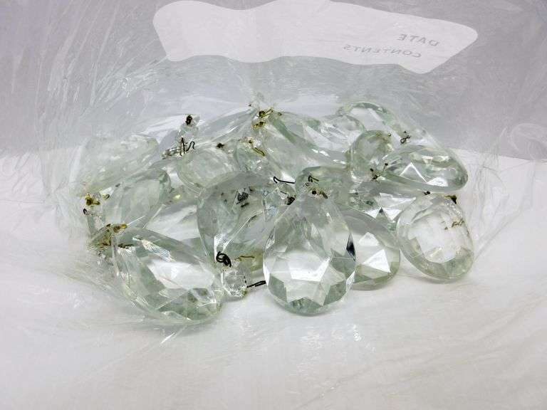 (30) Crystal tear-drop style prisms with multi-faceted surfaces, approx ...