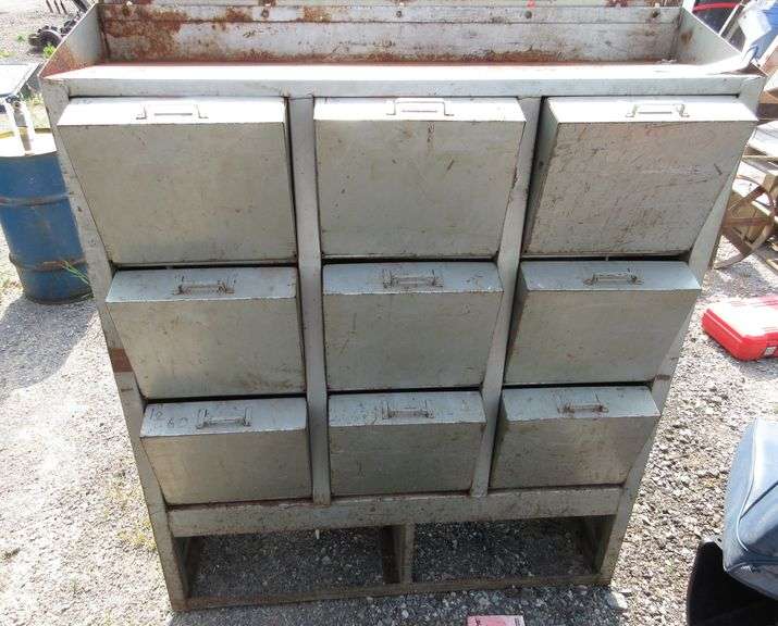Plumber shelf with nine bins for van, cube truck, or barn, fold out ...