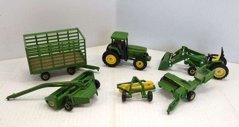 Miniature John Deere toy hay-baling set, cab tractor, tractor with ...