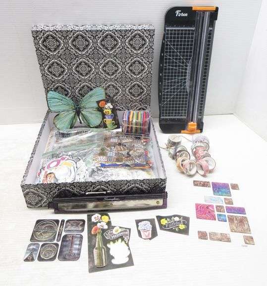 Scrapbooking/craft items, include: Paper cutter, 3-hole punch, washi ...