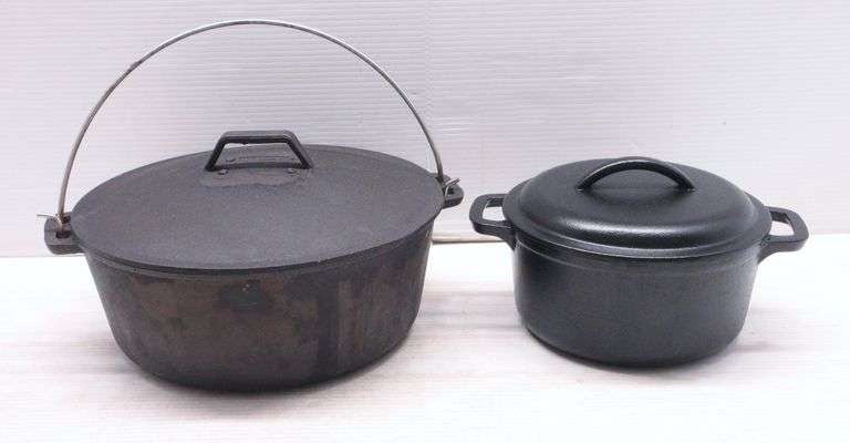 (2) Cast iron pots with lids, up to 10 1/2" x 4"H, great for camping ...