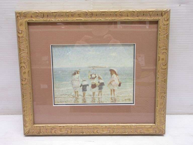 Older French artist Rene Legrand ocean still life with five children ...