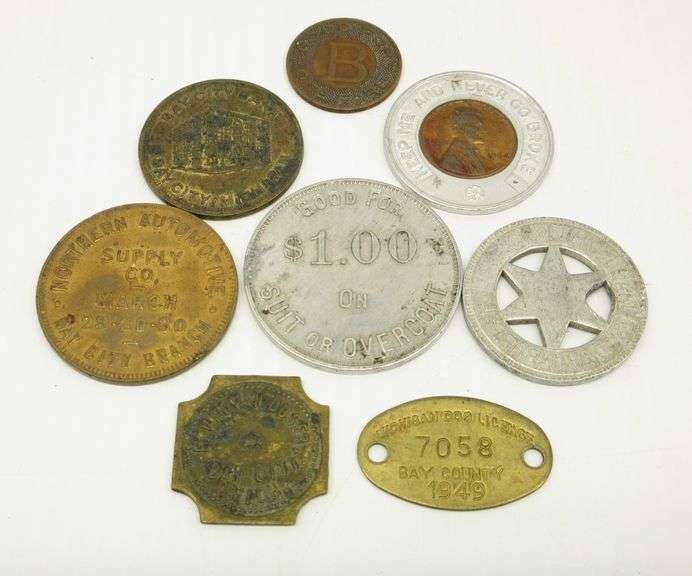 Various souvenir antique tokens from Bay City, MI - Albrecht Auction ...