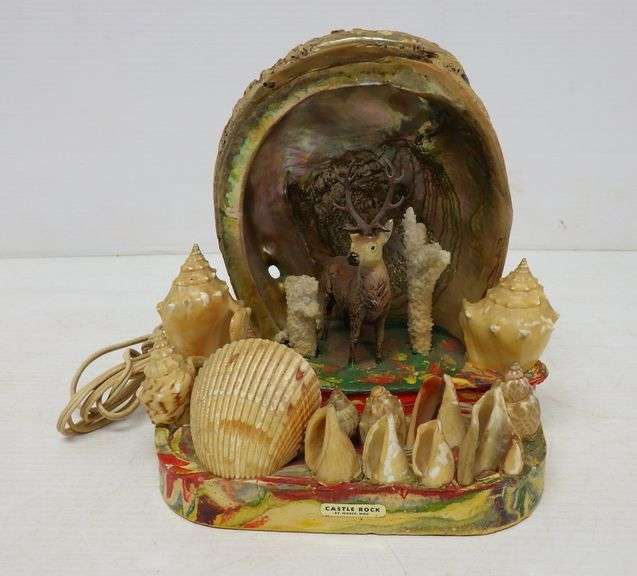 Older deer/seashell lamp, from castle rock St. Ignace, MI, 8 1/2"H ...