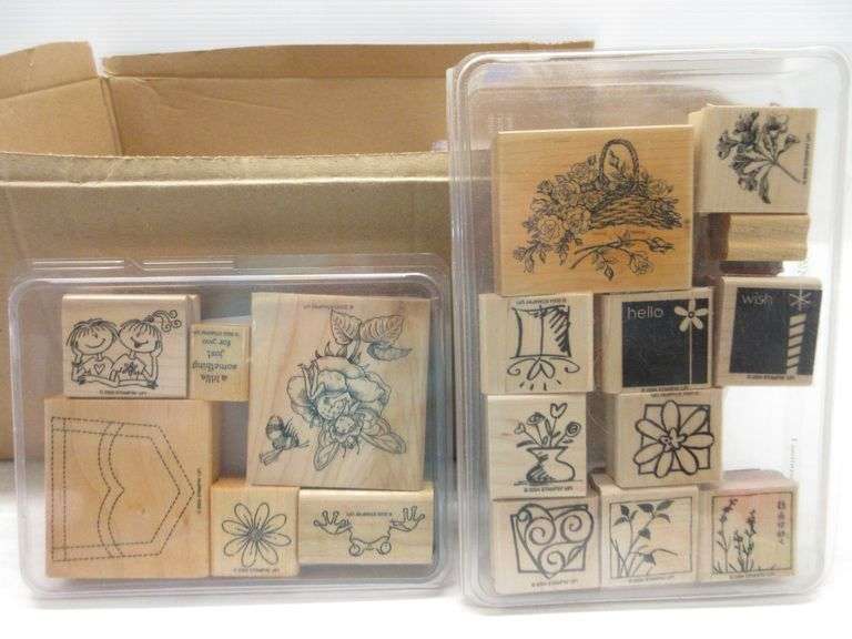 (7) Wood Stampin' Up Stamp Sets; (3) Clear stamps sets; A Punch and (36 ...
