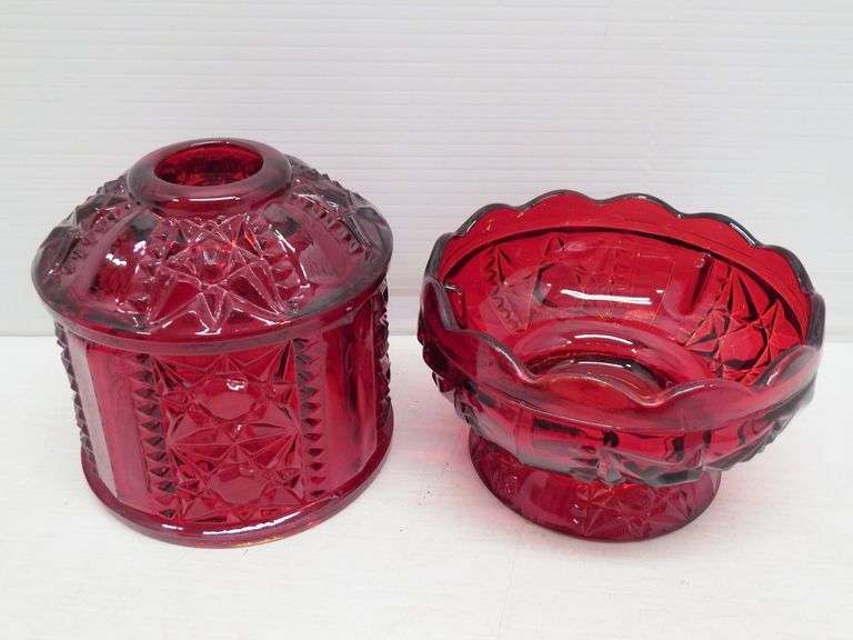 Ruby red flash indiana glass, "Stars and Bars" design fairy lamp light ...