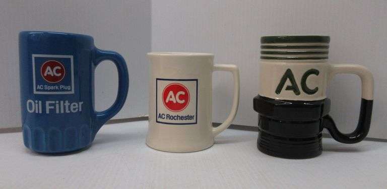(3) 1990's Automotive Advertising "AC Spark Plugs Mugs, up to 5"H, no ...