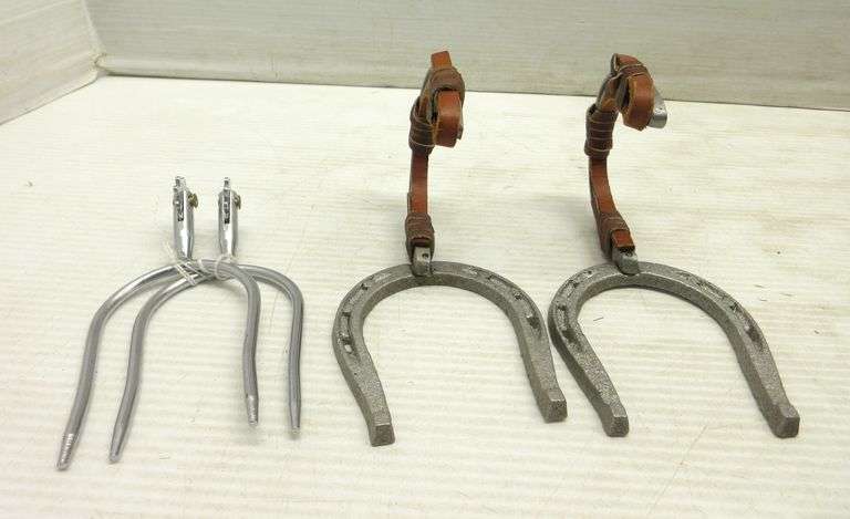 Pair of cowboy decorative horseshoe shelf/rod brackets, and a pair of ...