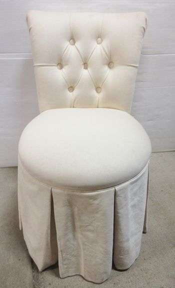 Front gate sandra vanity stool, on swivel wheels and swivel pedestal, 18 1/2"H to seat, one leg ...