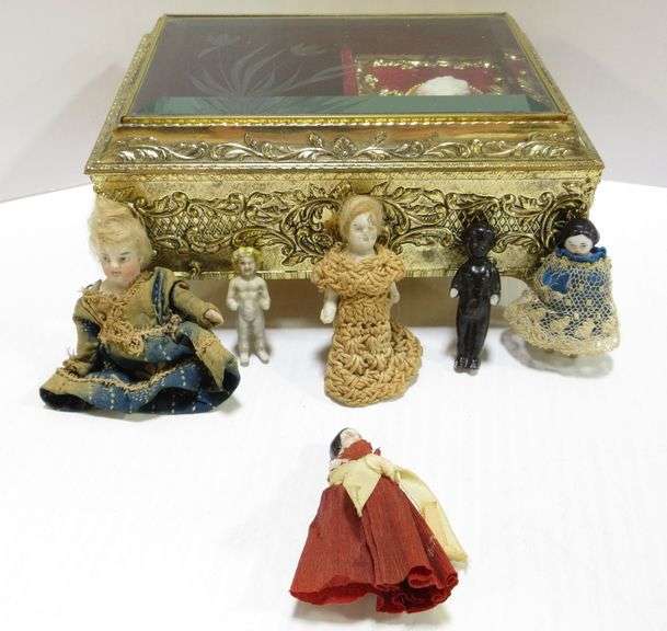 Golden music box, hinged glass lid, music box plays when opened, has ...