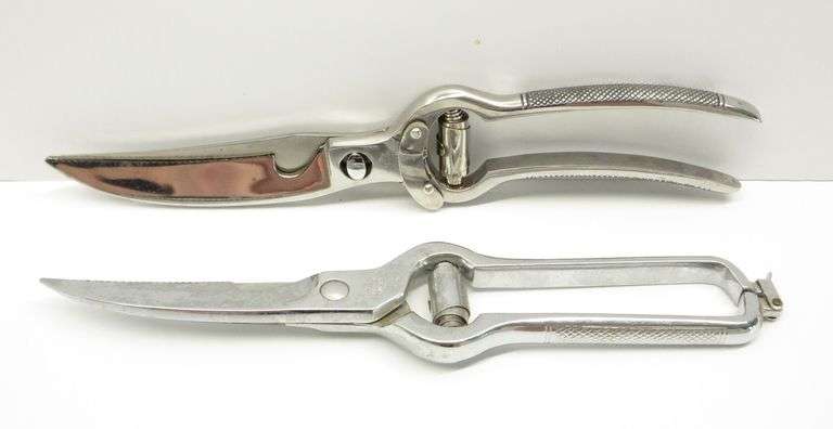 (2) Older Solingen (Germany) kitchen poultry shears scissors, spring ...