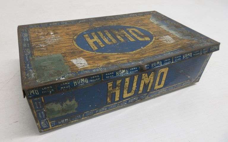 Antique Tim Humo cigar box, 9"W, good for age, lots of scratches but ...