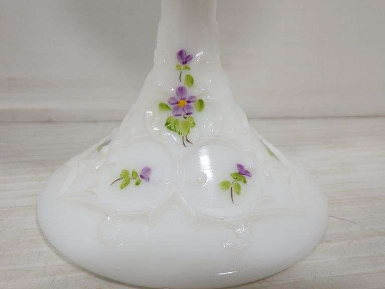 Fenton hand painted fluted compote artist signature and Fenton stamp on ...